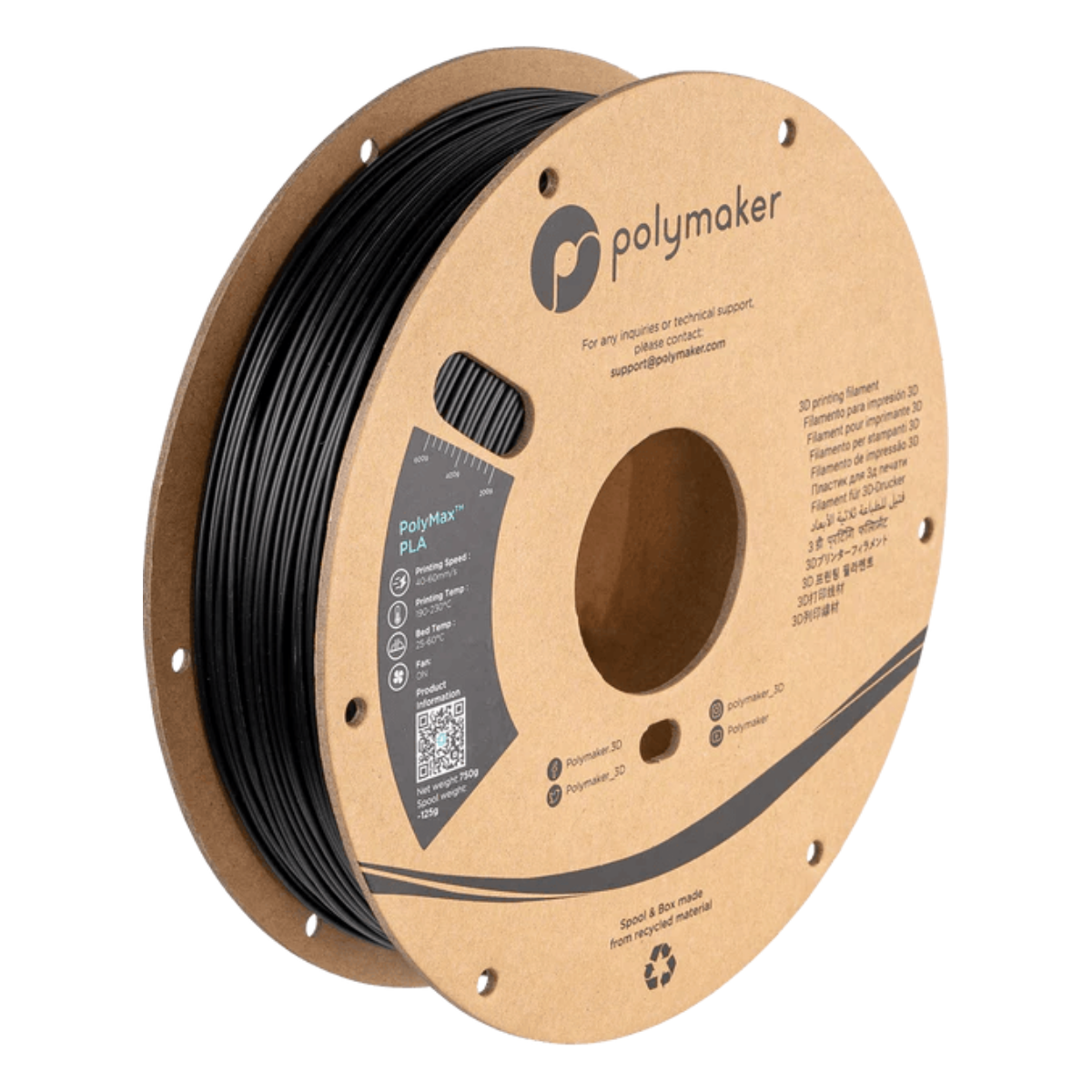 PolyMax Tough PLA Noir - 750g, 1,75mm - 3dconsommables